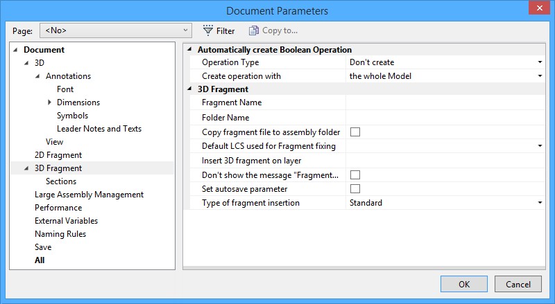 System Fundamentals. Customization > Document Parameters > “3D Fragment” Tab